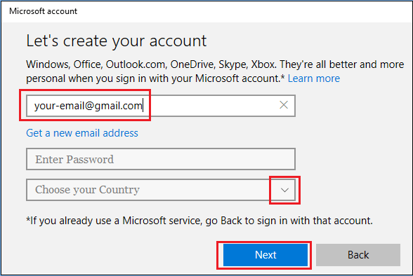 Create Microsoft Account Using Gmail On Windows 10